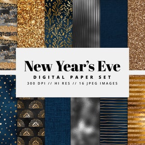 New Year's Digital Paper Set, Foil, Seamless Textures, New Year ...