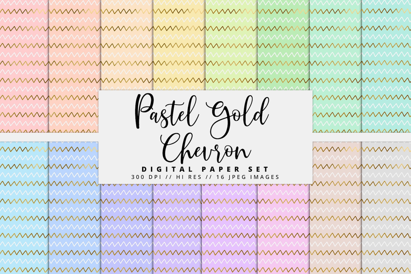 Pastel Gold Foil Chevron Digital Paper, Pastel Backgrounds, Gold ...
