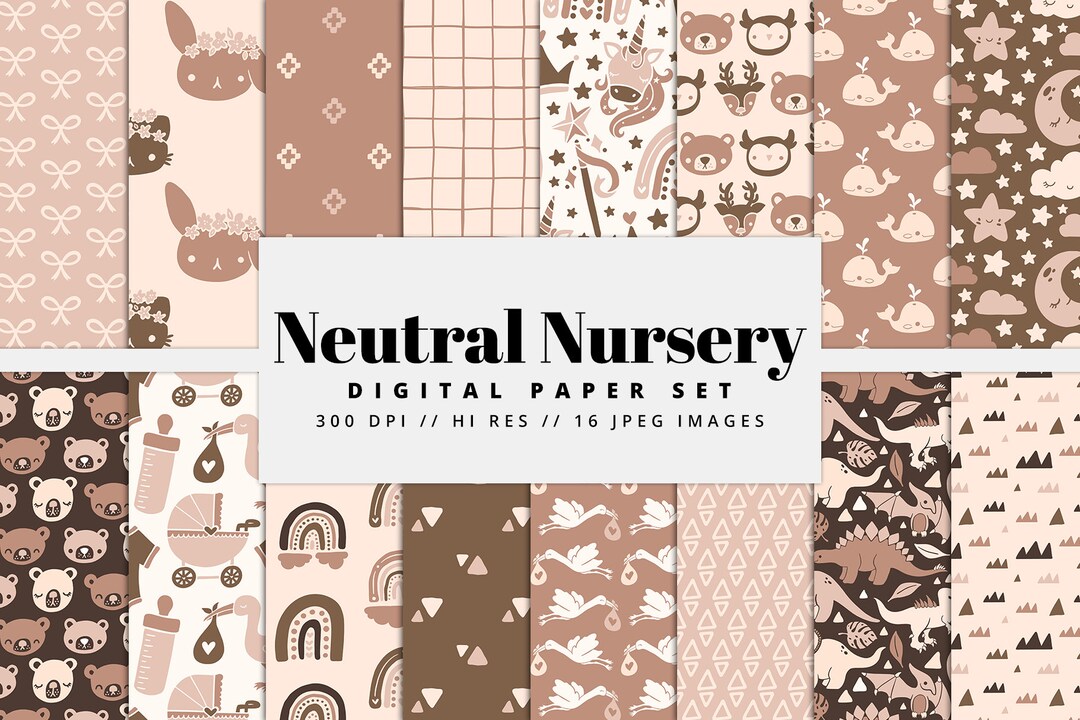 Neutral Nursery Digital Paper Set, Seamless Textures, Boho Baby ...