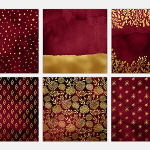Red & Gold Foil Watercolor Digital Paper, Watercolor Textures ...