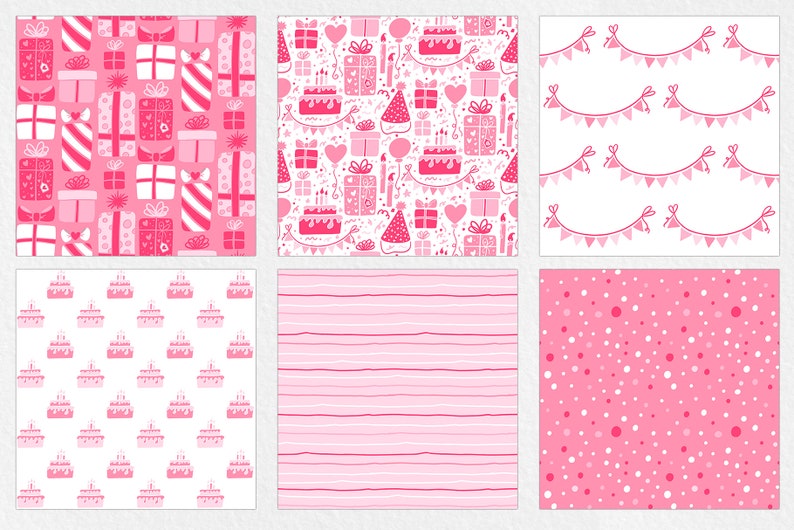 Pink Birthday Digital Paper Set Seamless Textures Birthday - Etsy