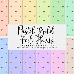 Pastel Hearts Gold Foil Digital Paper, Valentine's Day Backgrounds ...