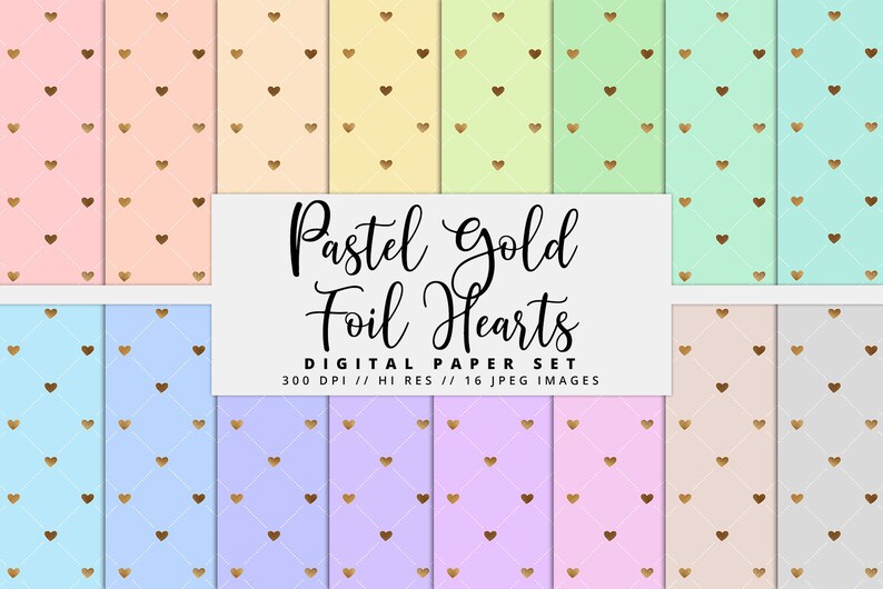 Pastel Hearts Gold Foil Digital Paper Valentine's Day - Etsy