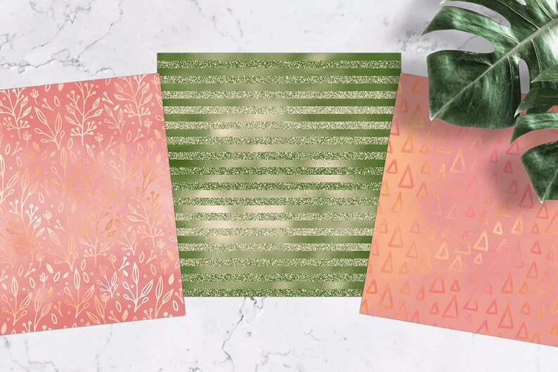 Peach and Green Foil Digital Paper, Seamless Textures, Digital Metallic ...