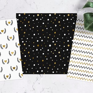 Valentine's Day Black and Gold Digital Paper, Gold Foil, Valentine ...