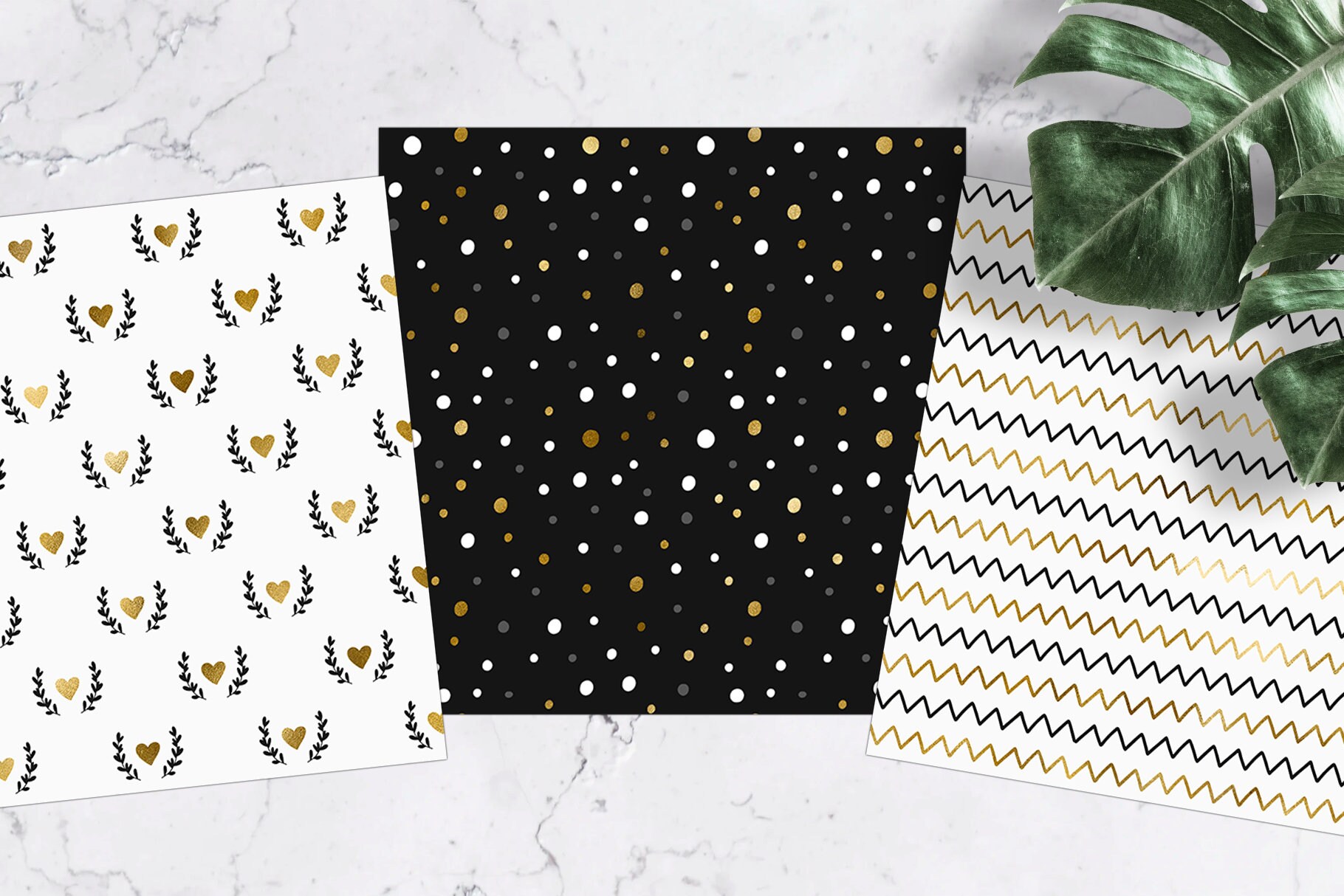 Valentine's Day Black and Gold Digital Paper Gold Foil | Etsy