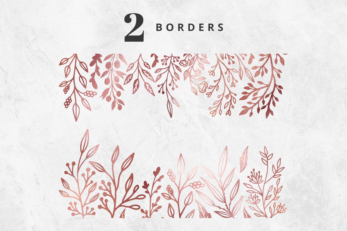 Rose Gold Foil Floral Clipart Set, Faux Foil, Clipart, Floral ...
