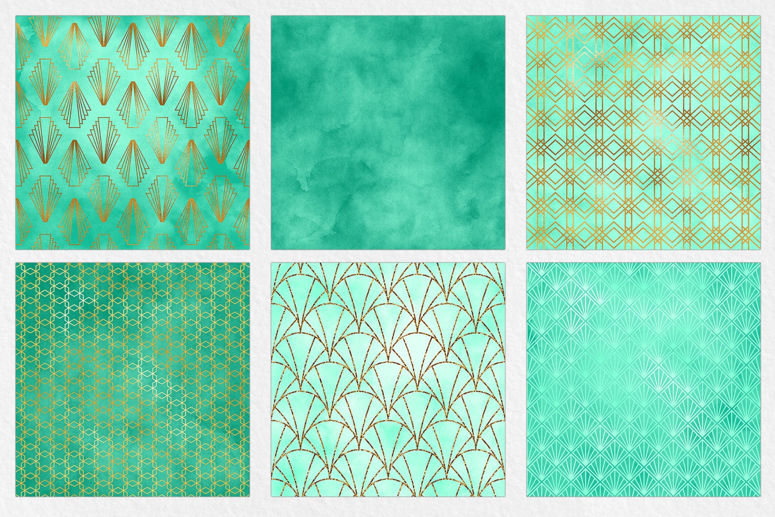 Art Deco Digital Paper Mint and Gold Deco Vintage Patterns | Etsy