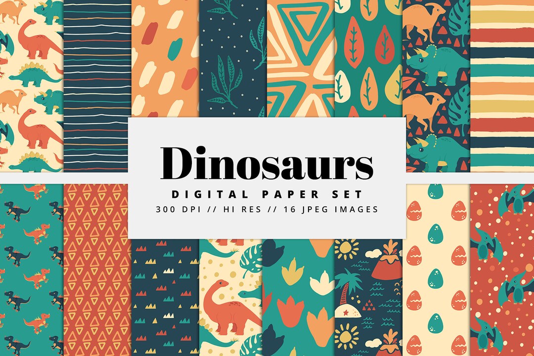 Dinosaur Seamless Digital Paper Set, Children's Seamless Digital Paper ...