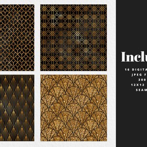 Art Deco Digital Paper, Black & Gold Deco, Seamless Backgrounds ...