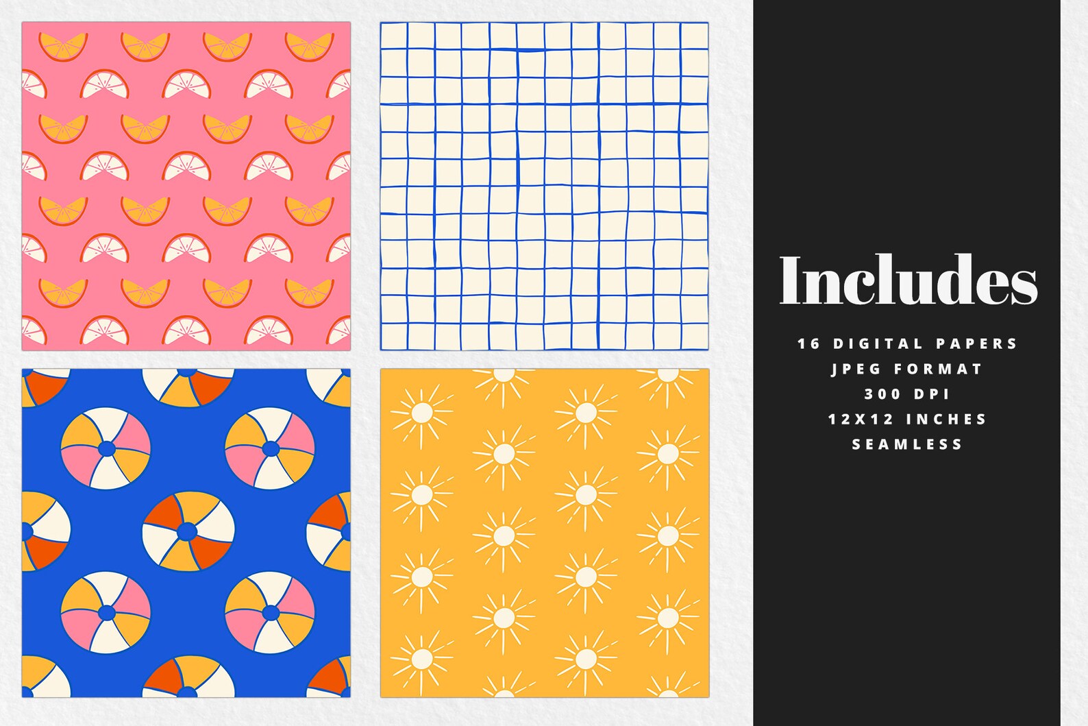 Summer Vibes Digital Paper Set, Seamless Textures, Summer Patterns ...