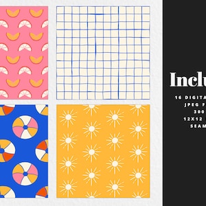 Summer Vibes Digital Paper Set, Seamless Textures, Summer Patterns ...