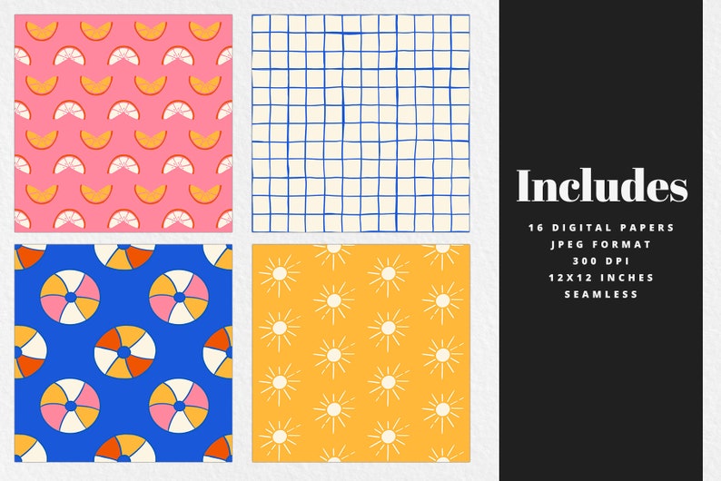 Summer Vibes Digital Paper Set Seamless Textures Summer - Etsy