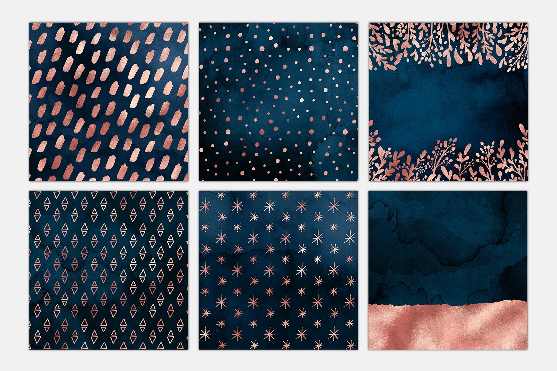 Navy and Rose Gold Foil Watercolor Digital Paper Watercolor | Etsy