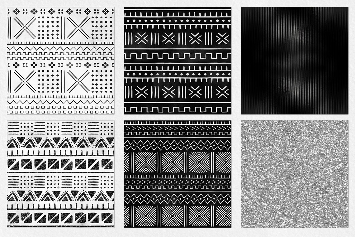 Black & White Bogolan Digital Paper Mudcloth Pattern African | Etsy