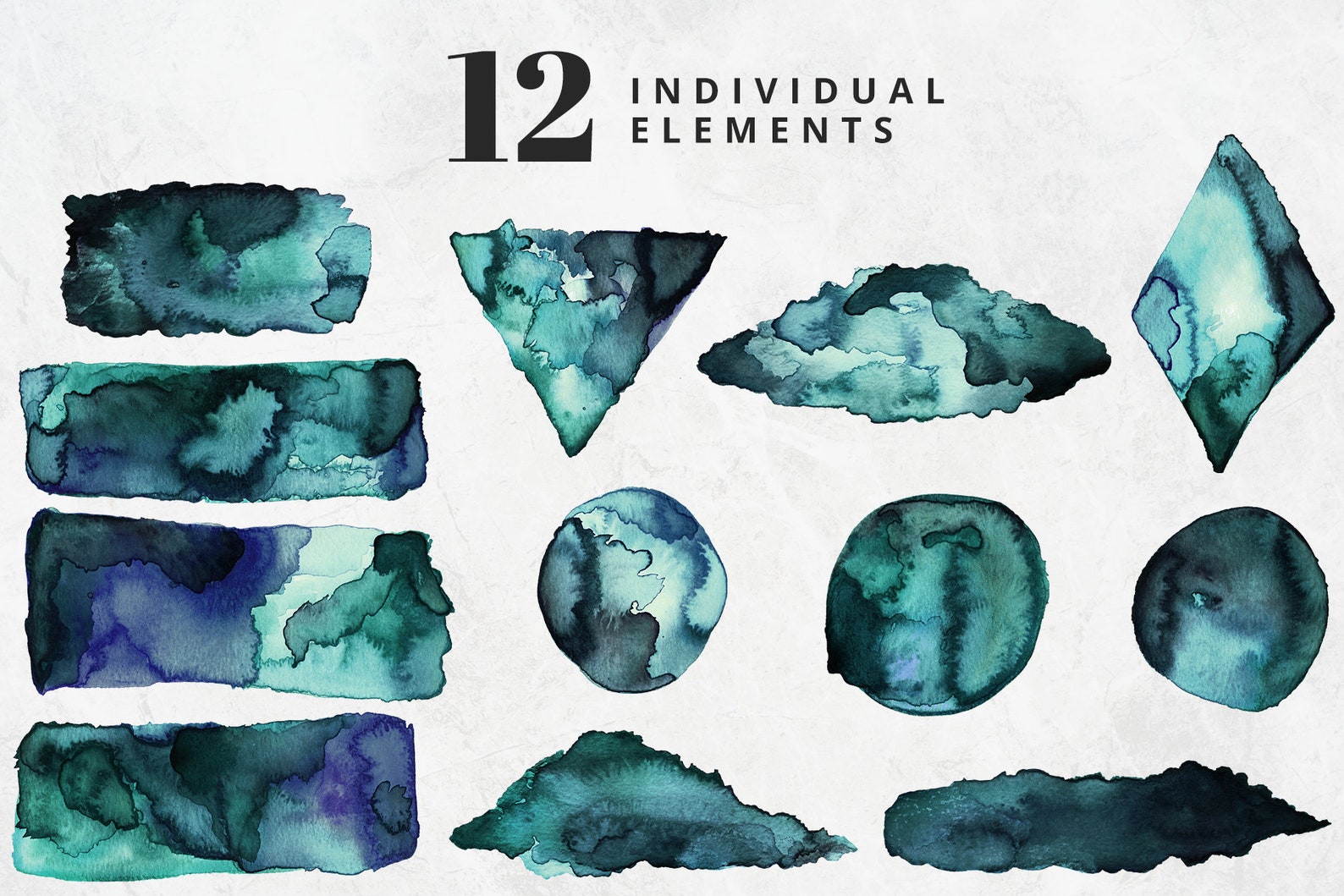 Teal Watercolor Shapes, Watercolor Clipart, Watercolor Textures, Blobs ...