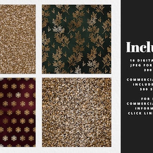 Christmas Digital Paper Set, Foil, Seamless Textures, Holiday, Seasonal ...