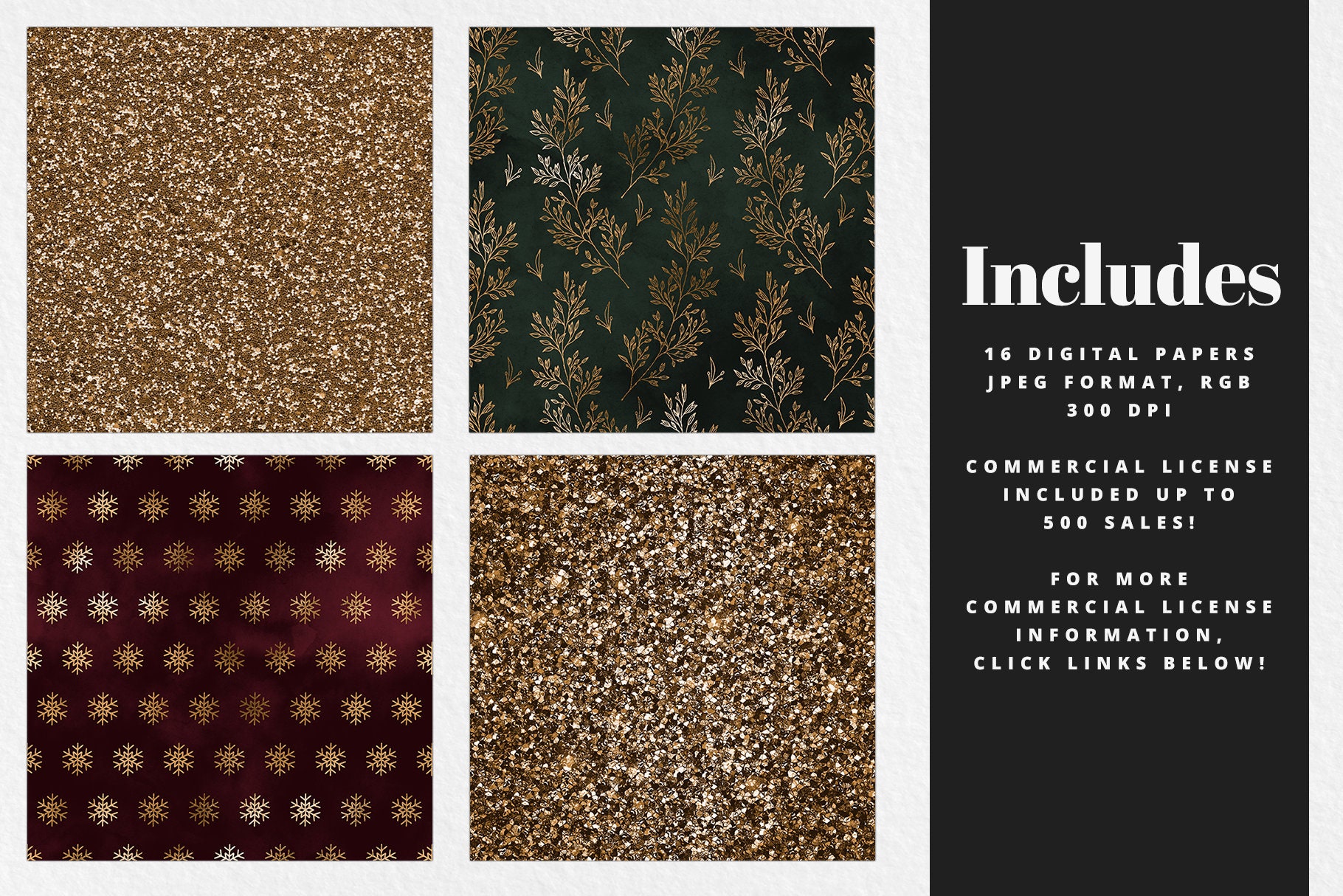 Christmas Digital Paper Set Foil Seamless Textures Holiday - Etsy