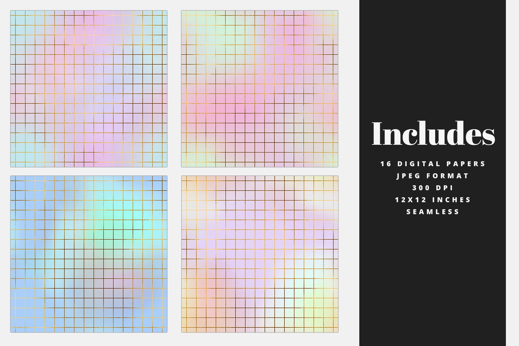 Holo Gold Grid Digital Paper Grid Patterns Holographic - Etsy