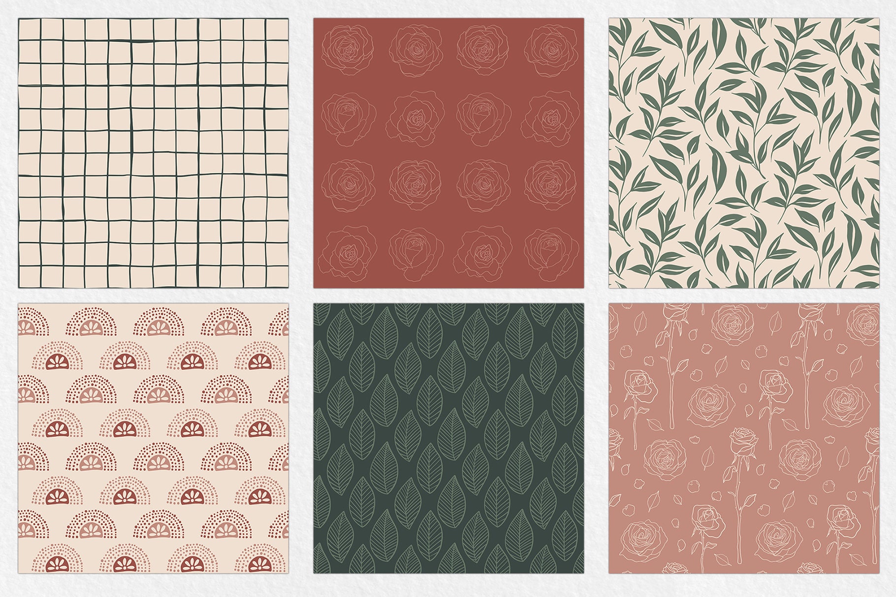 Rustic Rose Digital Paper Set, Seamless Textures, Floral Patterns ...