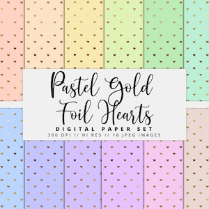 Pastel Hearts Gold Foil Digital Paper, Valentine's Day Backgrounds ...