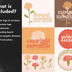 DIY Canva Logo Template - Floral Editable Logo - Fun Colorful Boho Logo ...