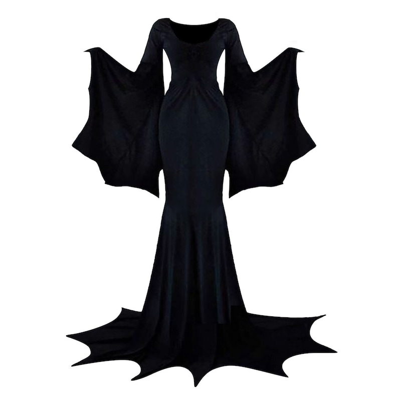 Long Bat Sleeve Dress Morticia Addams Bat Goth Dress - Etsy