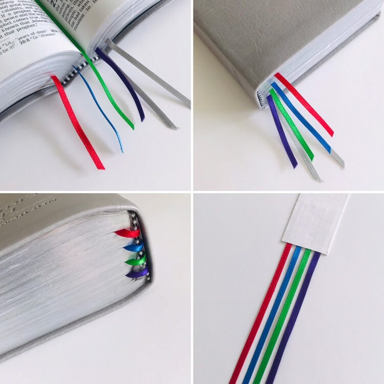 Multi Ribbon Bookmark red blue green purple ribbons 3mm | Etsy