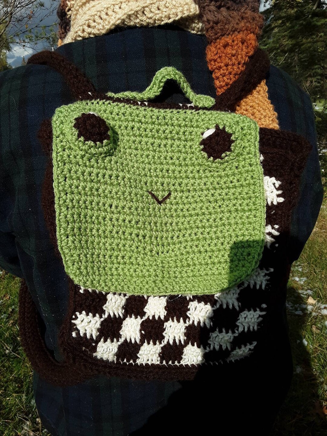 Crochet Checkerboard Frog Flap Backpack With Lining - Etsy