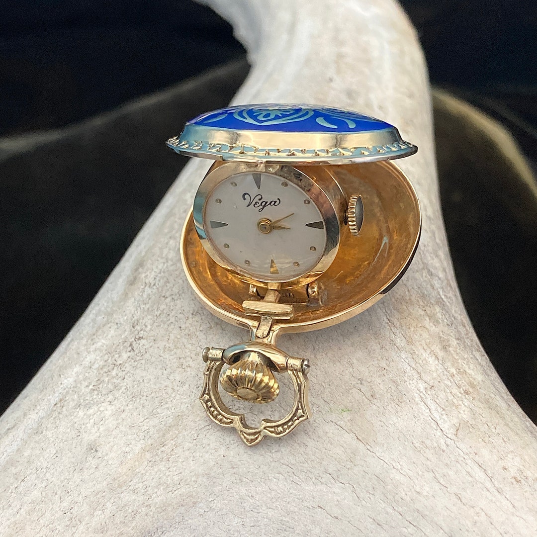 14K Yellow Gold Cobalt Blue Enamel Vega Pendant Pocket Watch-30 Grams ...