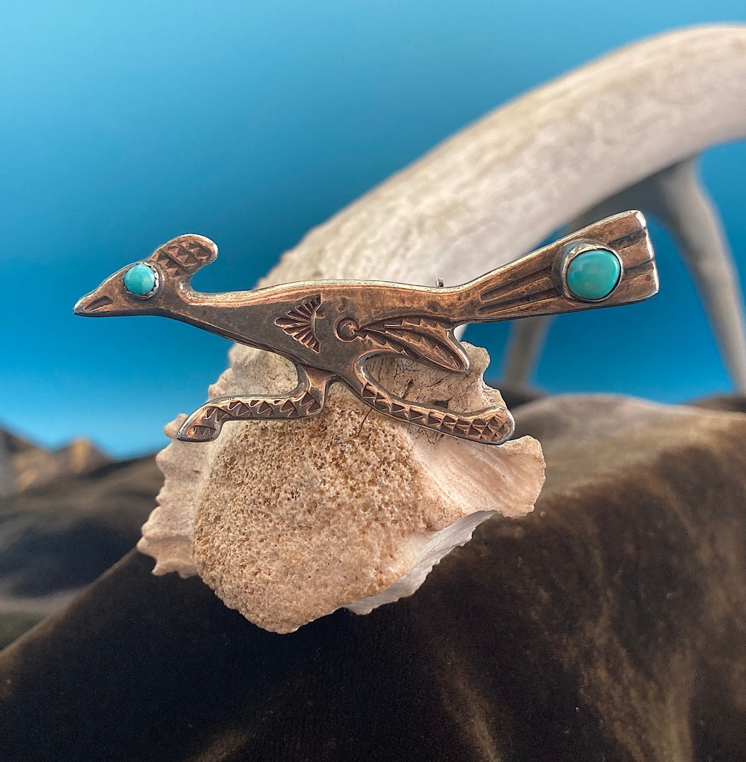 Sadie Randolph Cast Sterling Silver & Turquoise Roadrunner Brooch/pin ...