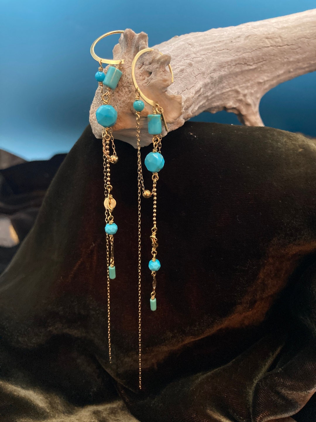 Beth Orduna 18K Yellow Gold Multi-chain Turquoise Beaded Dangle ...