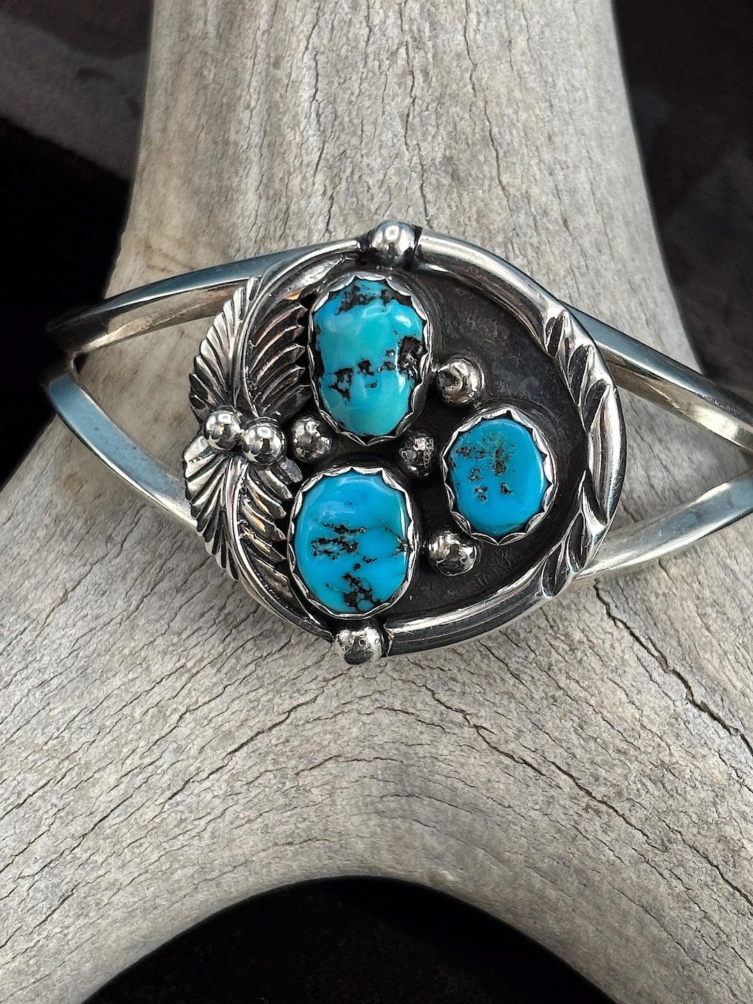 Wilbur Wauneka Navajo Sterling Silver Kingman Tourquoise, Leafwork ...