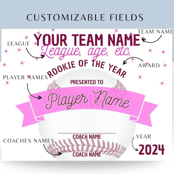 Softball Award Template - Etsy
