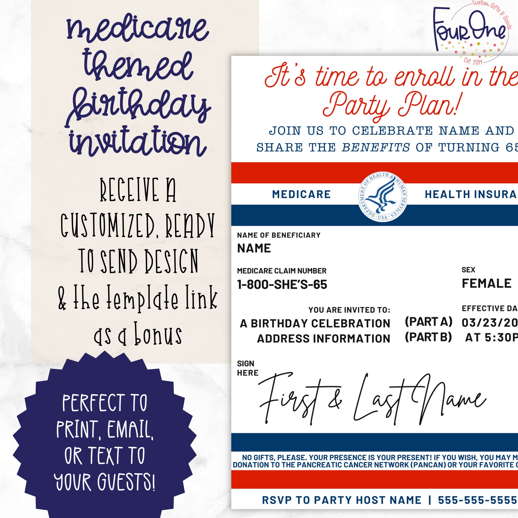 Custom Medicare 65th Birthday Invitation - Personalized Medicare Theme ...