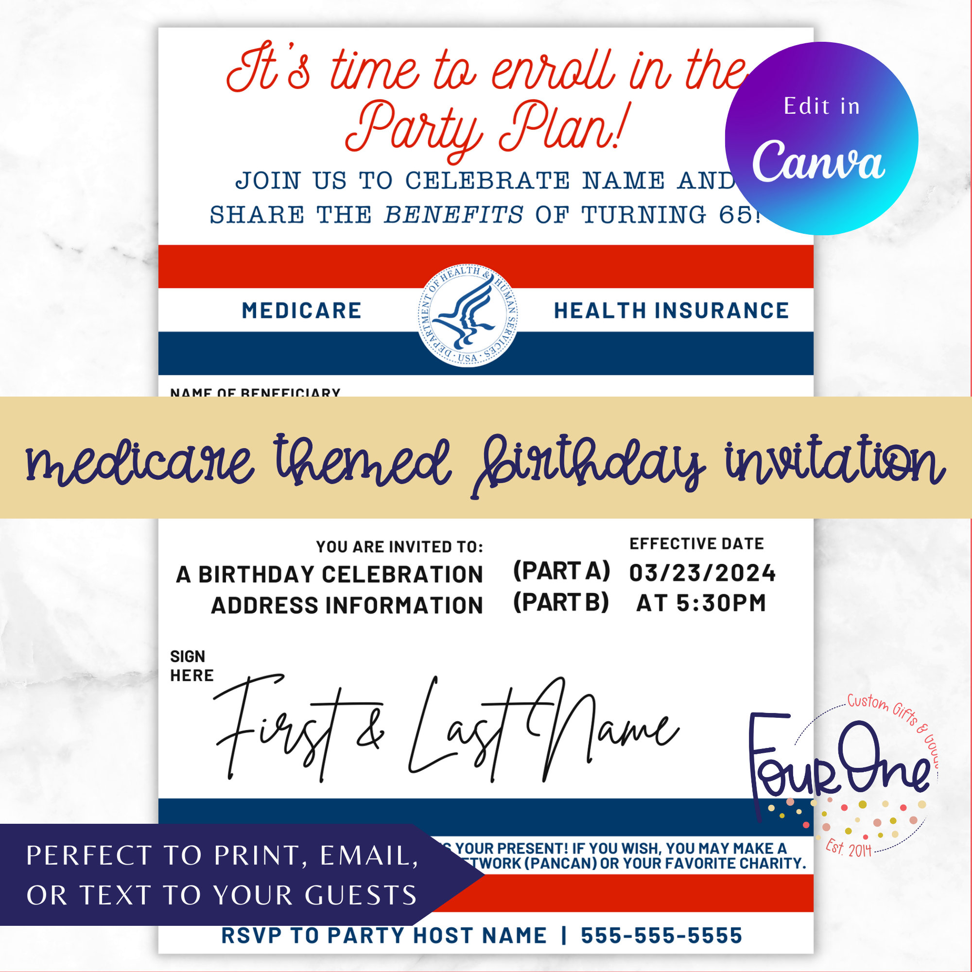 Custom Medicare 65th Birthday Invitation - Personalized Medicare Theme ...