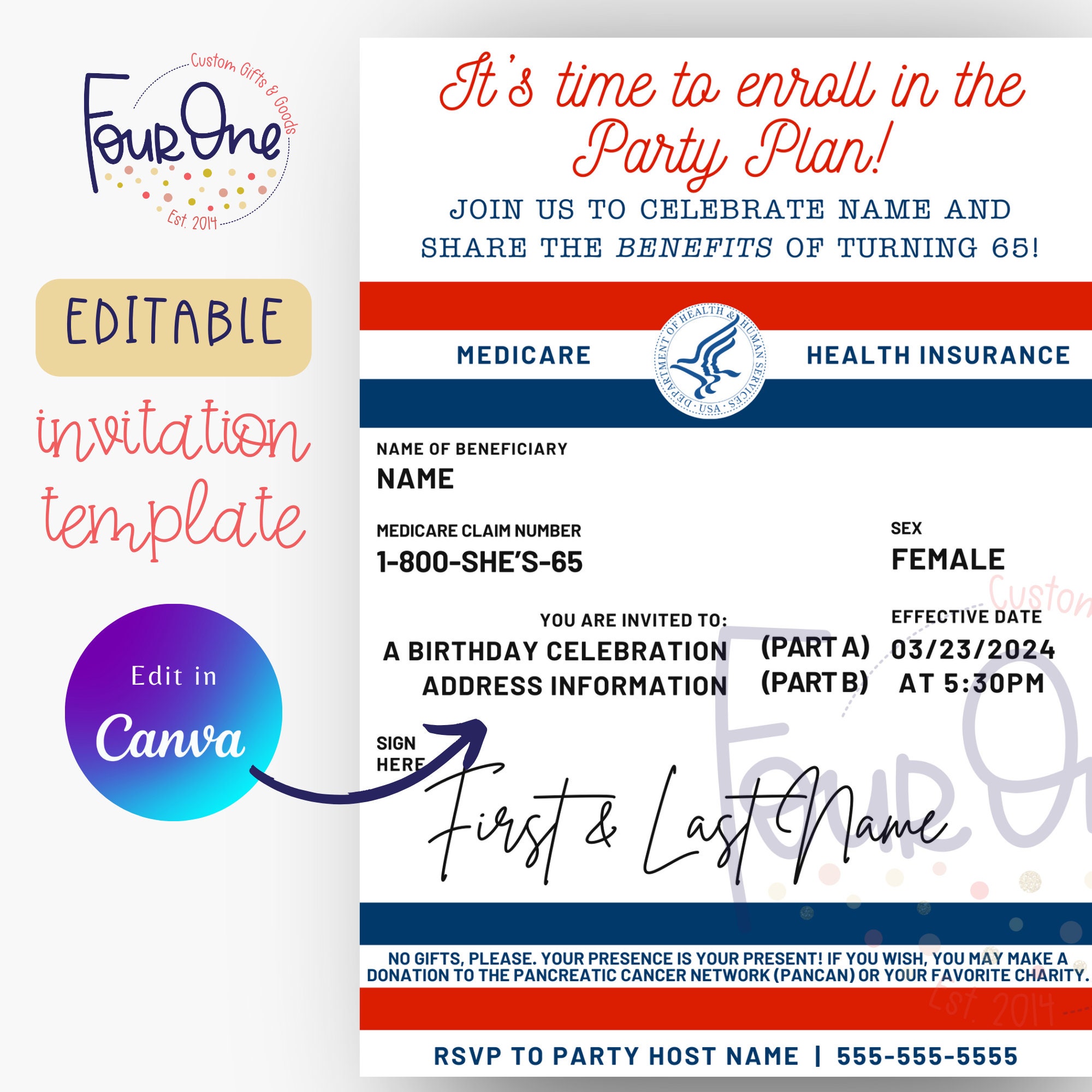 Custom Medicare 65th Birthday Invitation - Personalized Medicare Theme ...