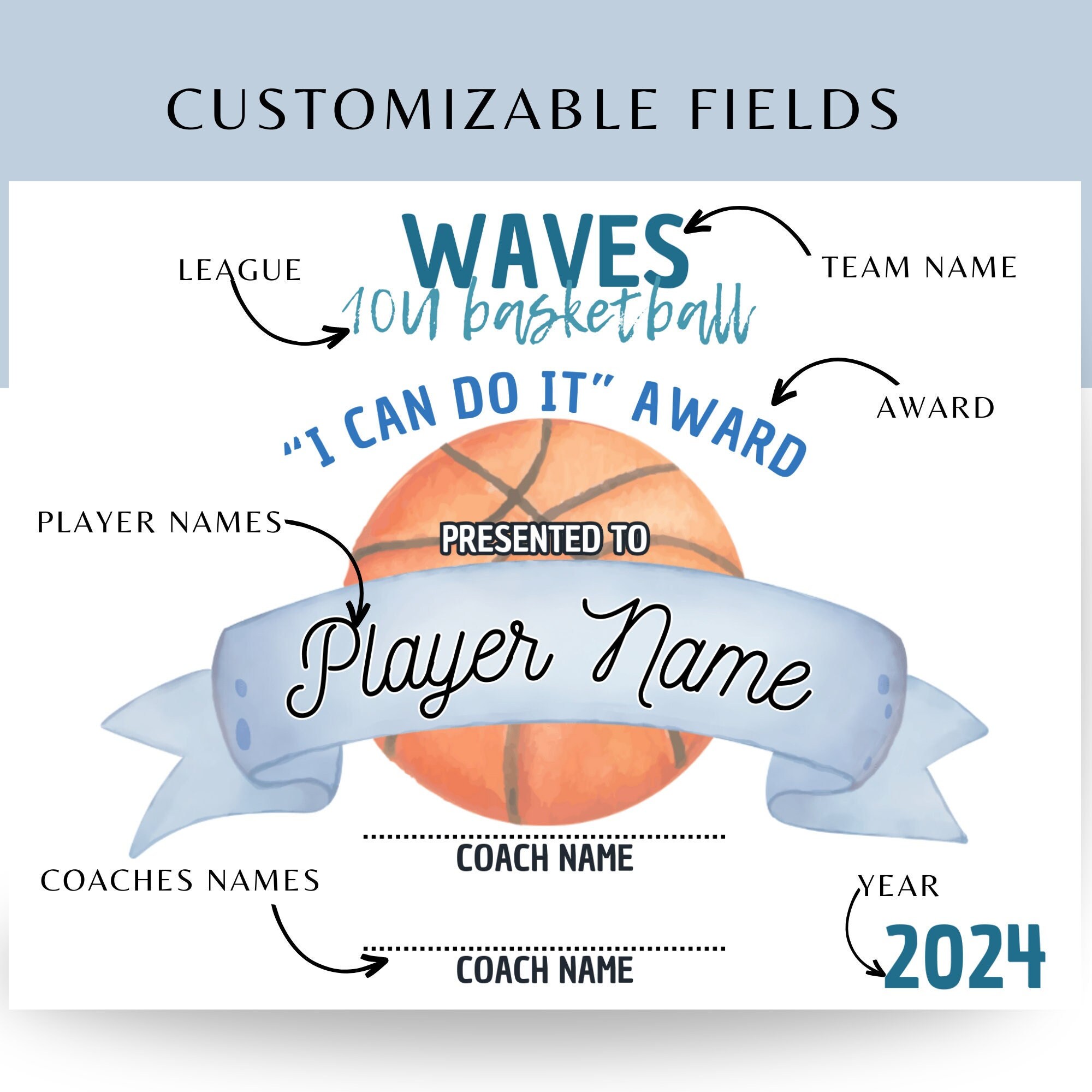 Custom Basketball Team Awards for End of Season Party - Canva Template ...