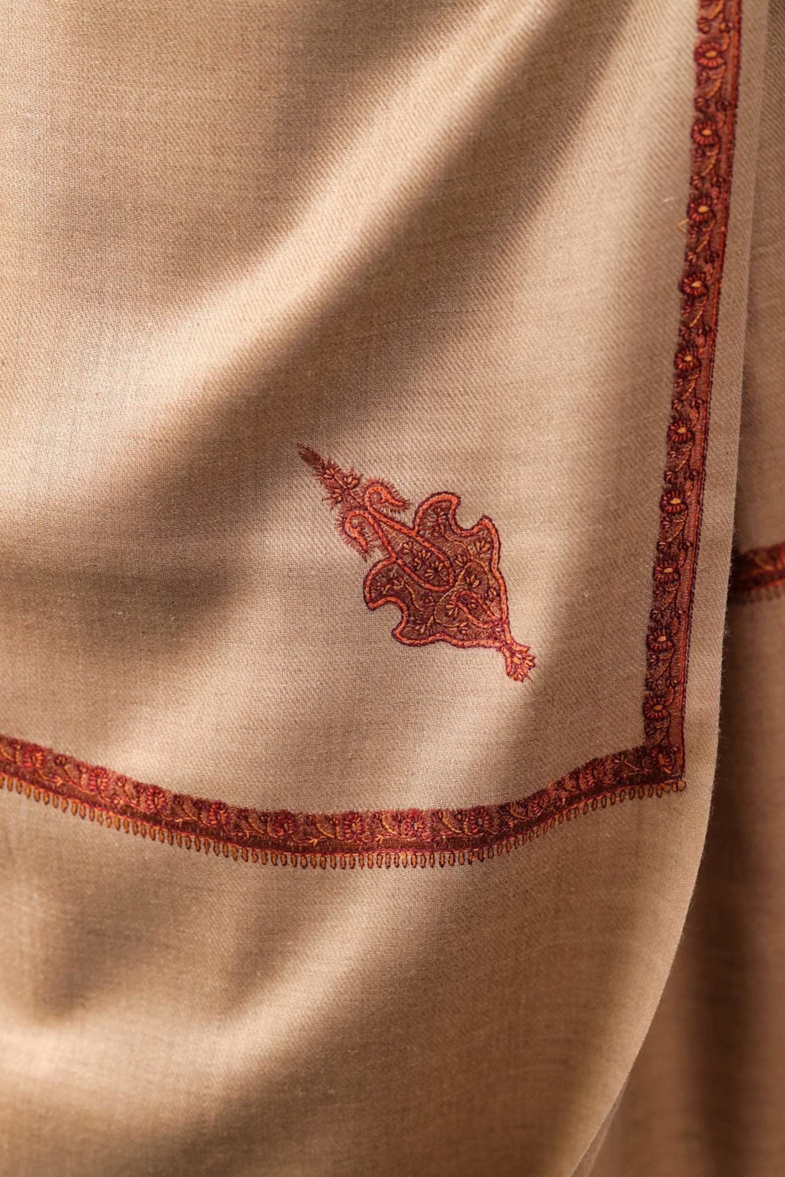 Hand Embroidered Kashmiri Shawl, Paisleys Embroidered in the Four ...