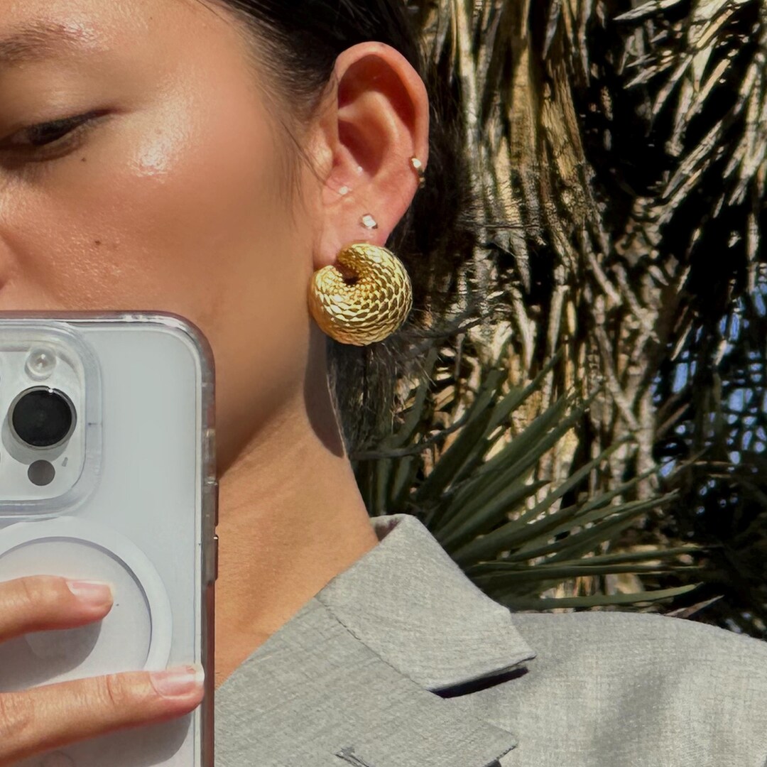 90s Gold Large Dome Earrings, Vintage Style Earrings, Chunky Earrings ...