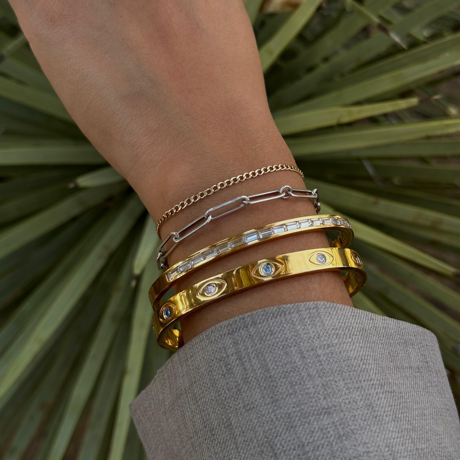 Classic Stacking Bangles, 18K Gold Celestial Cuff, Sun Moon Stars ...