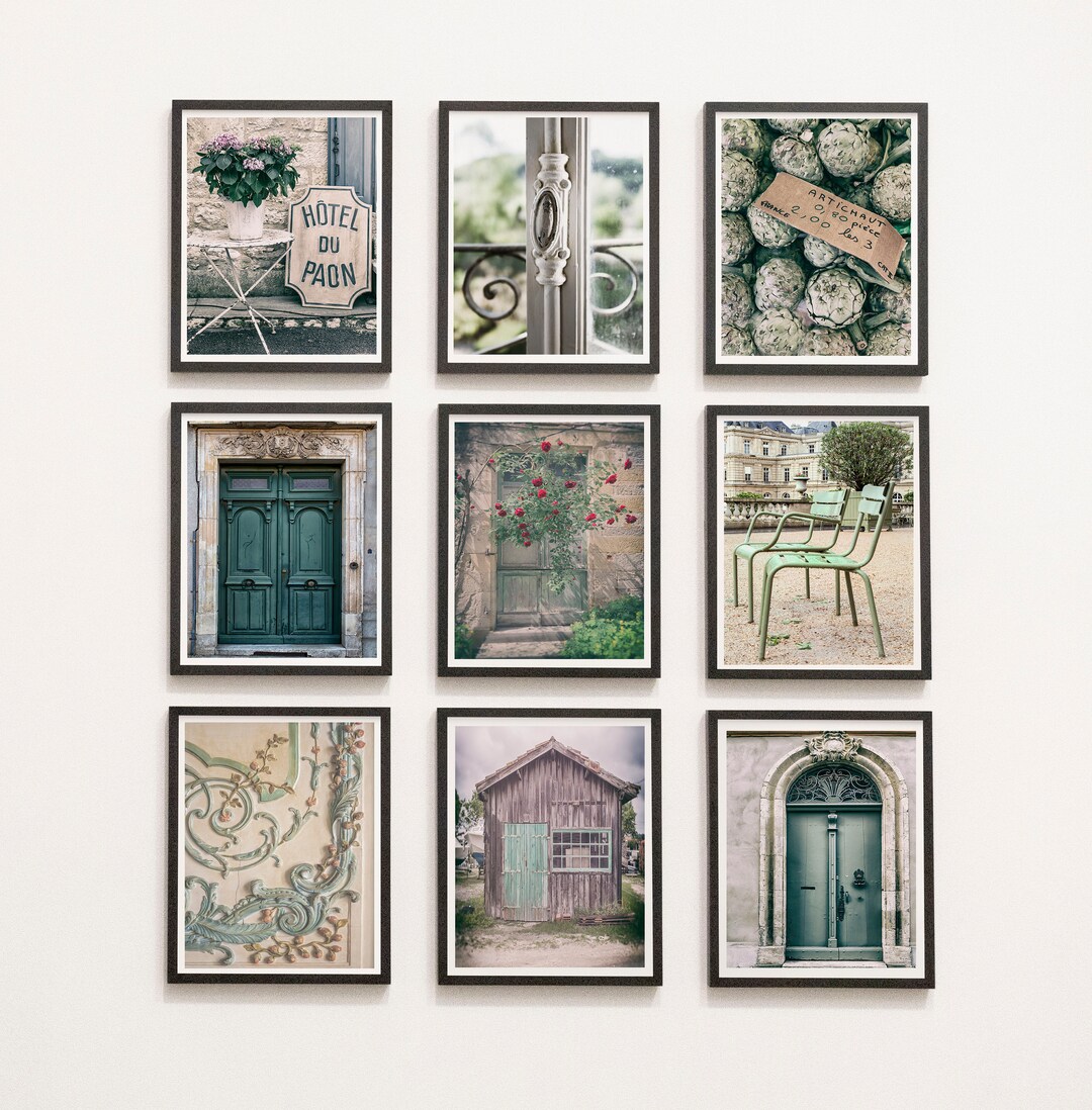 French Green Wall Art Set – Rustic Door, Market & Garden Photography ...