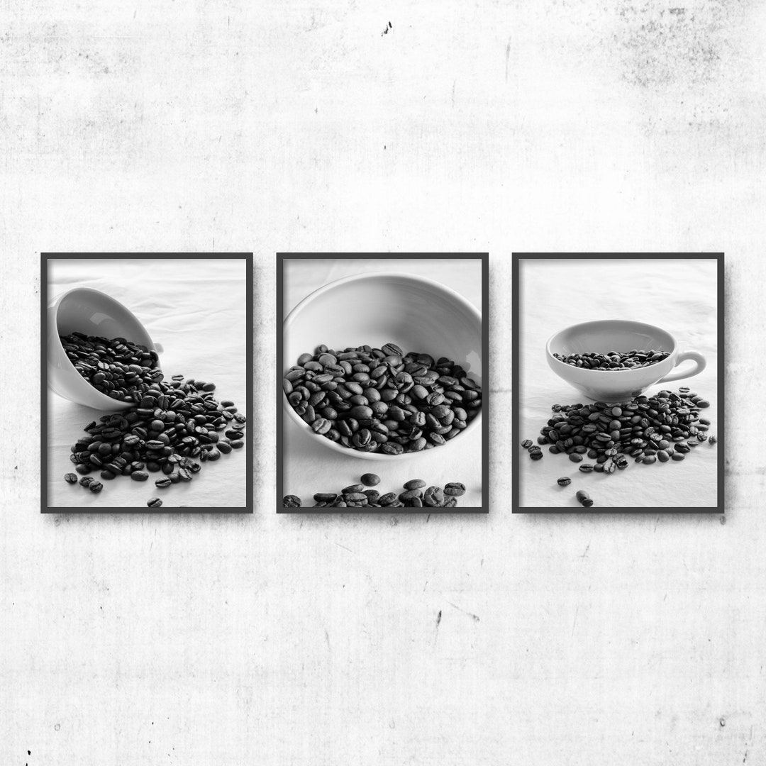 Black and White Coffee Art Set – Rustic Kitchen Wall Art, Coffee Bean ...