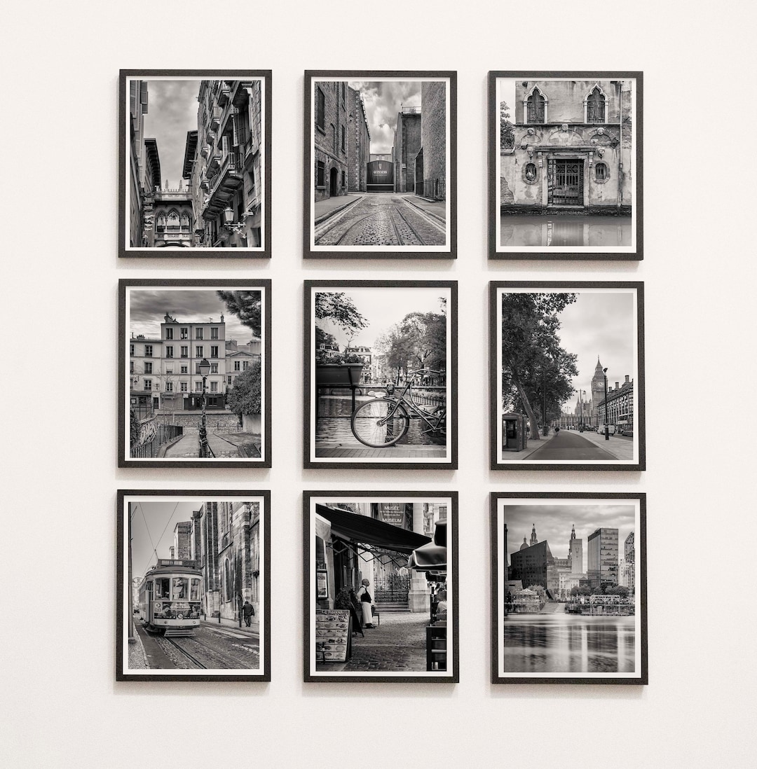 Europe Cities Photography Prints: Black & White Wall Art, Set of 9 - Etsy