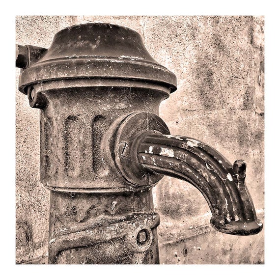Vintage French Water Pump 5X5 Art Print in Colour Black & | Etsy