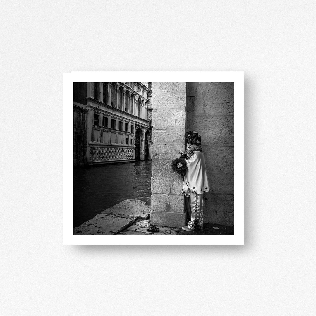 Venice Carnival Print: Masked Pierrot, Black & White Fine Art (5x5) - Etsy