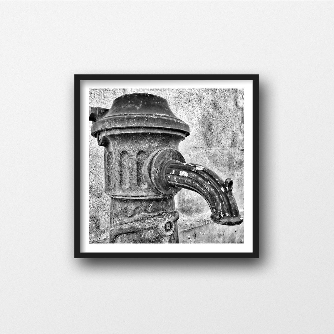 Vintage French Water Pump 5X5 Art Print in Colour, Black & White or ...