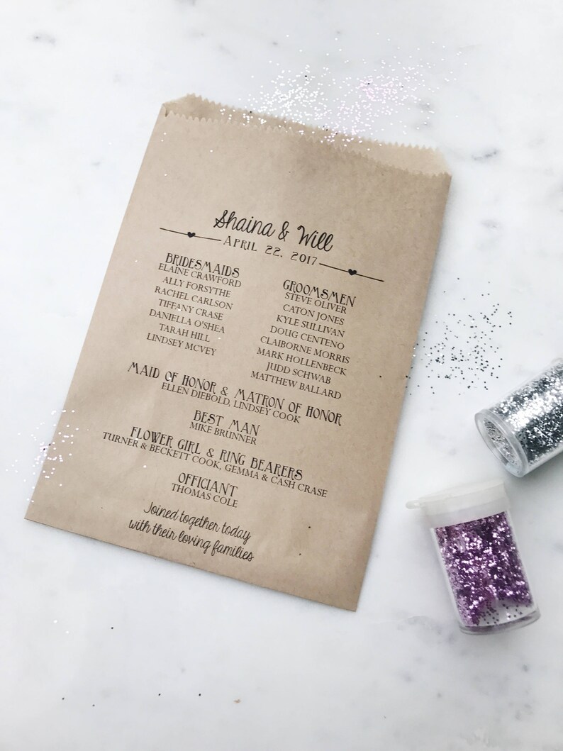 Wedding Program Bags Sweet Hearts Program Bags Custom | Etsy