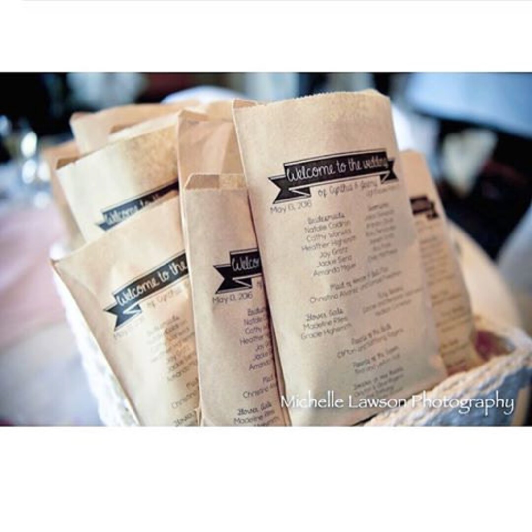 Wedding Program Bags Simple Banner Program Bags Custom Printed on Kraft ...