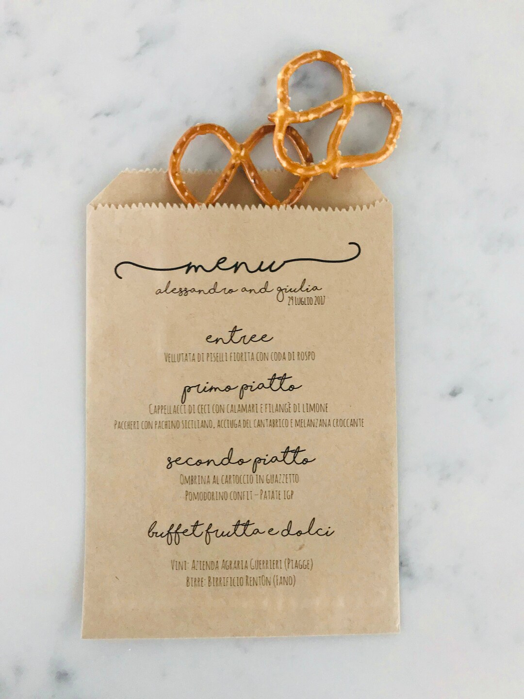 Wedding Dinner Menu Bags! - Whimsical Script Font - Bread Bag Menu ...